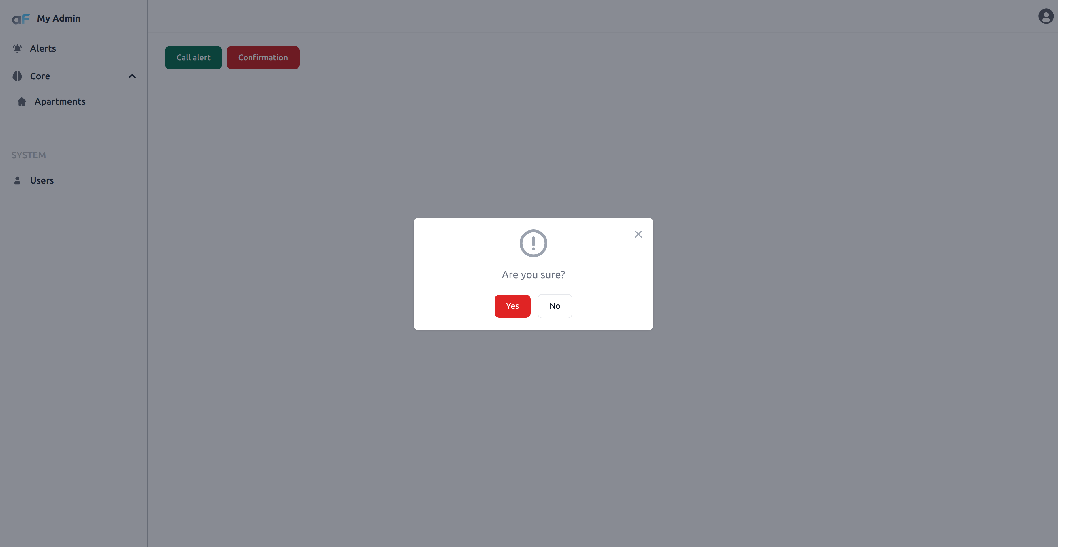 Alerts and confirmations | Vue & Node admin panel framework